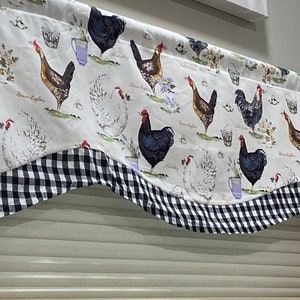 ROOSTER CHICKEN Kitchen Window Valance, Kitchen Window Curtains, Window ...