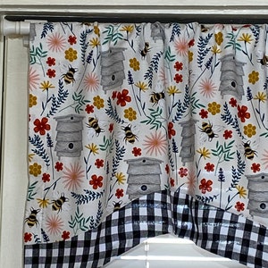 FARMHOUSE BEE VALANCE. Beehives, Beekeeper, Honey, Black and White ...