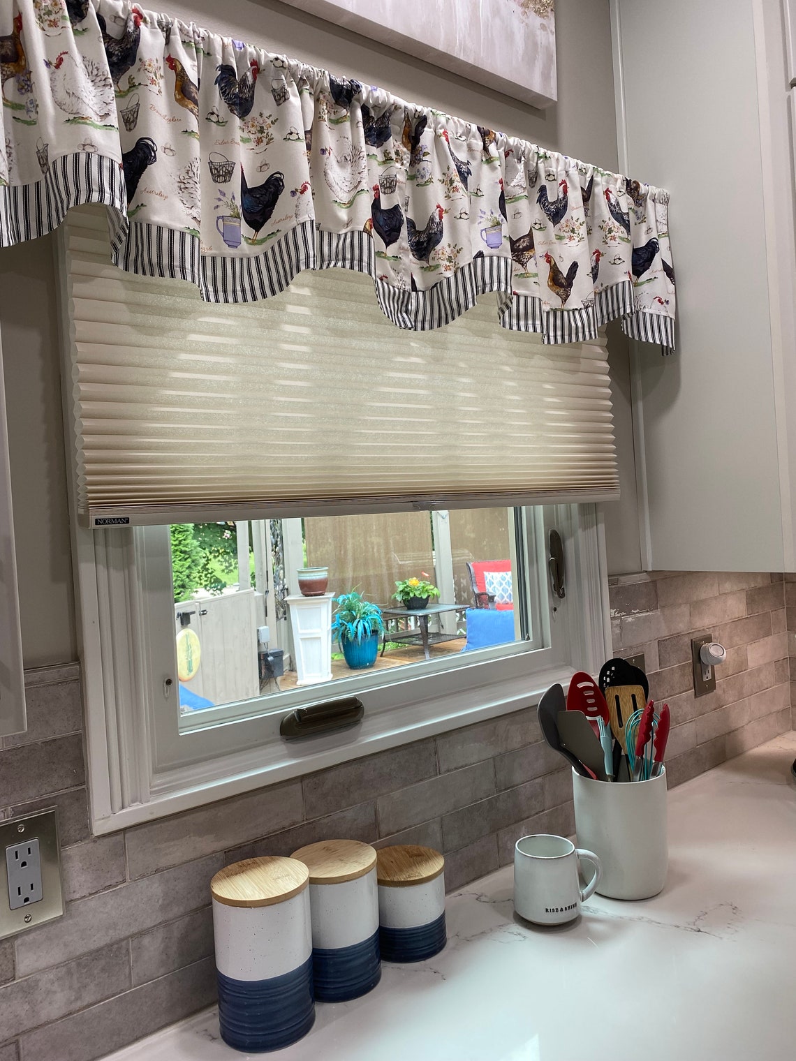 ROOSTER CHICKEN Kitchen Window Valance, Kitchen Window Curtains, Window ...