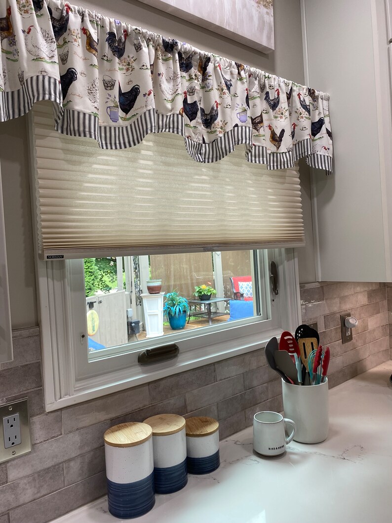 ROOSTER CHICKEN Kitchen Window Valance, Kitchen Window Curtains, Window ...