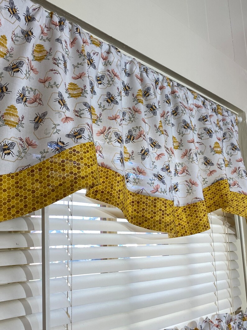 Bee Window Valance With Matching Cafe Curtains. Custom Order Sizes ...