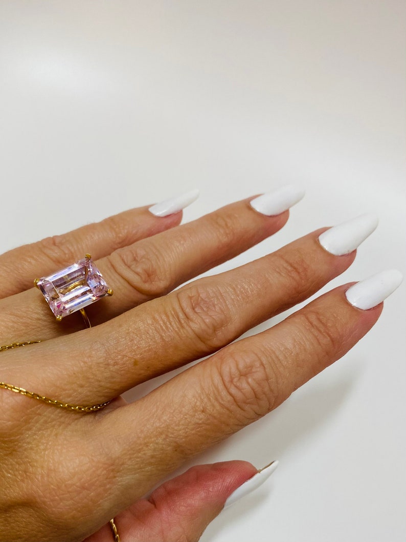 Emerald Cut Kunzite Engagement Ring / Pink Kunzite Wedding Ring for ...