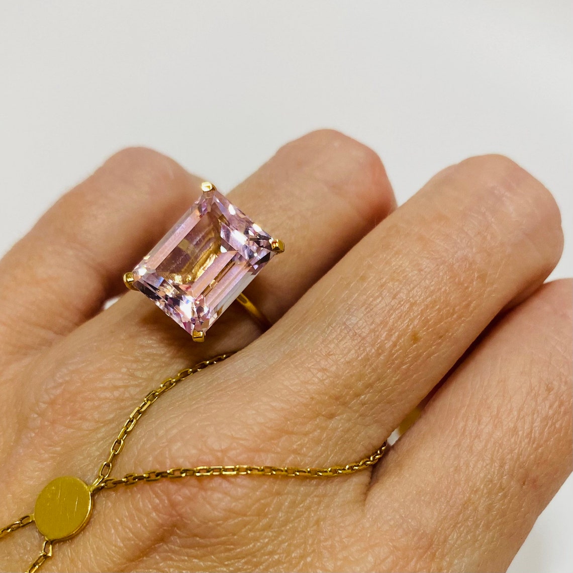 Emerald Cut Kunzite Engagement Ring / Pink Kunzite Wedding Ring for ...