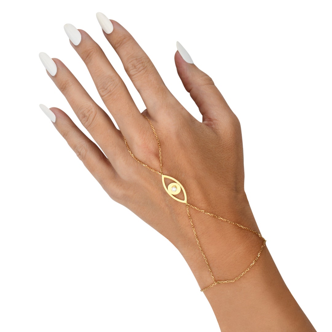Evil Eye Hand Chain / Evil Eye Bracelet / Gold Evil Eye Bracelet / Eye ...