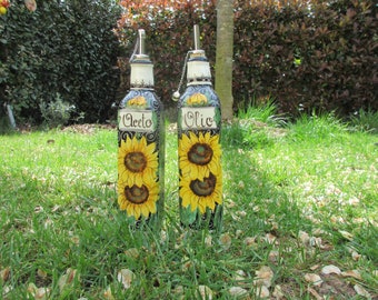 Tuscan Oil and Vinegar Set Handmade Ceramic Hand-painted | Etsy