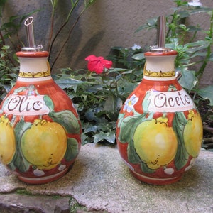Tuscan Oil and Vinegar Set Handmade Ceramic, Hand-painted 'olio and ...