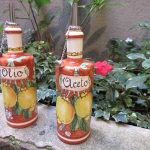 Tuscan Oil and Vinegar Set Handmade Ceramic, Hand-painted 'olio and ...