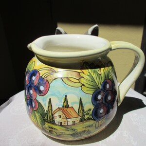 Tuscan Wine Pitcher Handmade, Hand Painted 'vino' With Yellow Lemons in ...