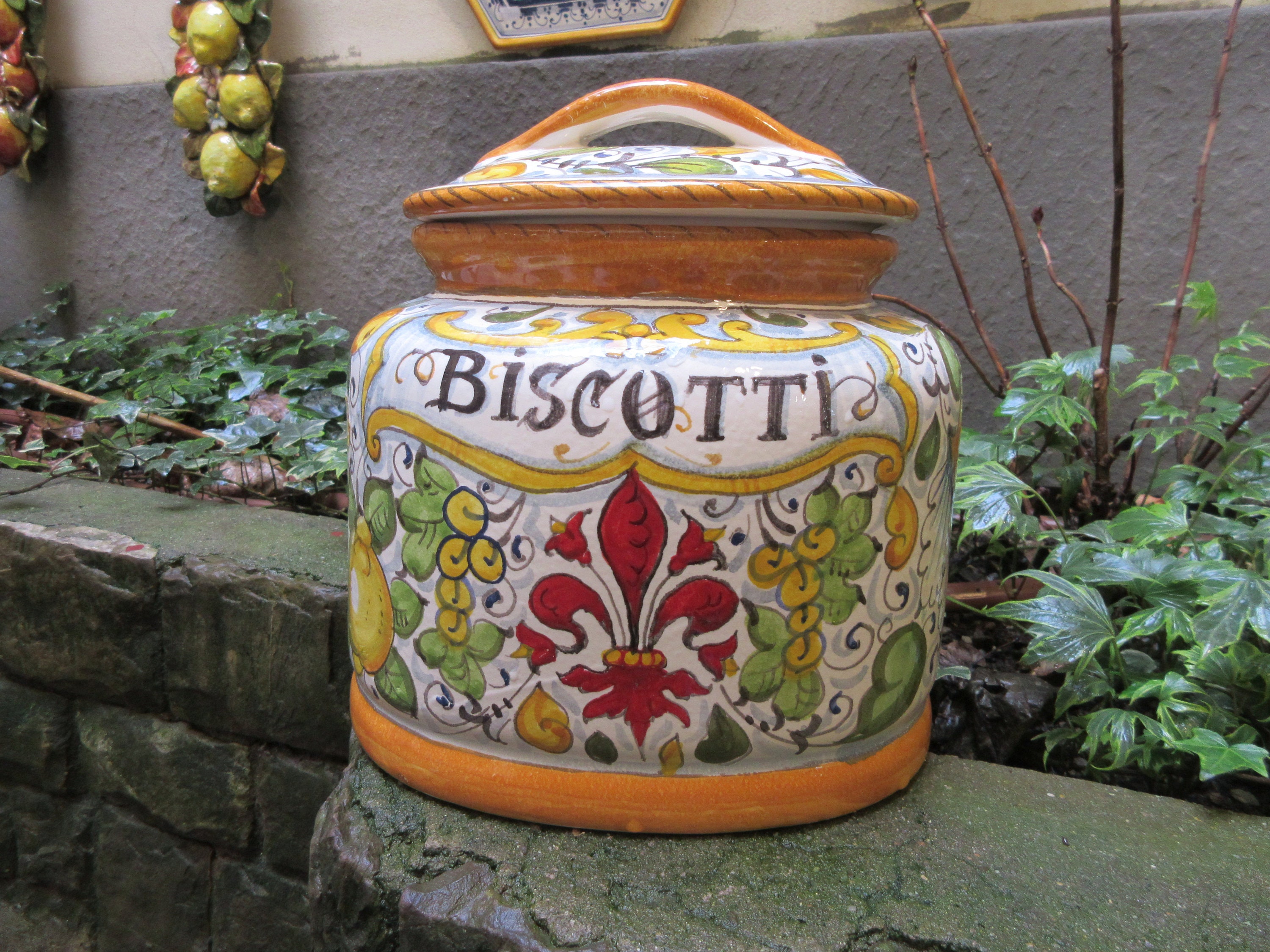 Tuscan Ceramic Cookie Jar Handmade, Hand Painted With Giglio Design - Etsy