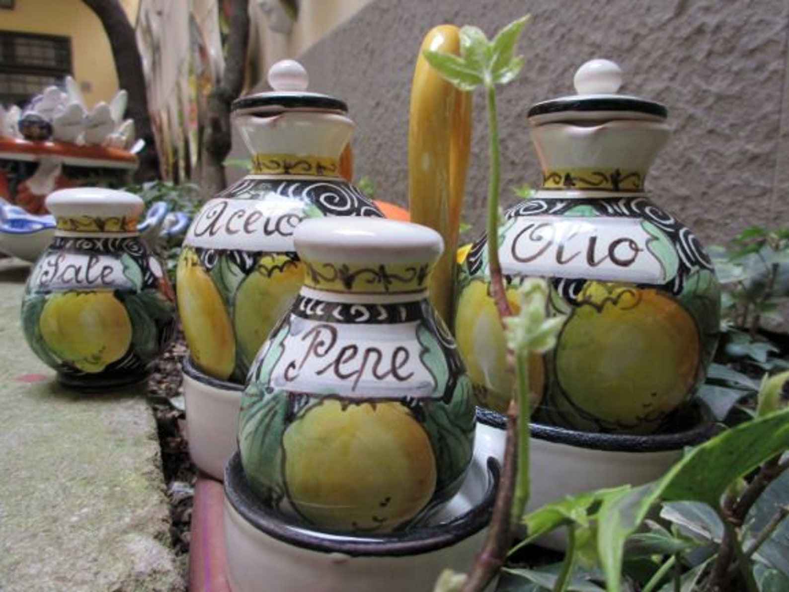 Tuscan Oil, Vinegar, Salt & Pepper Set Handmade, Hand Painted With ...