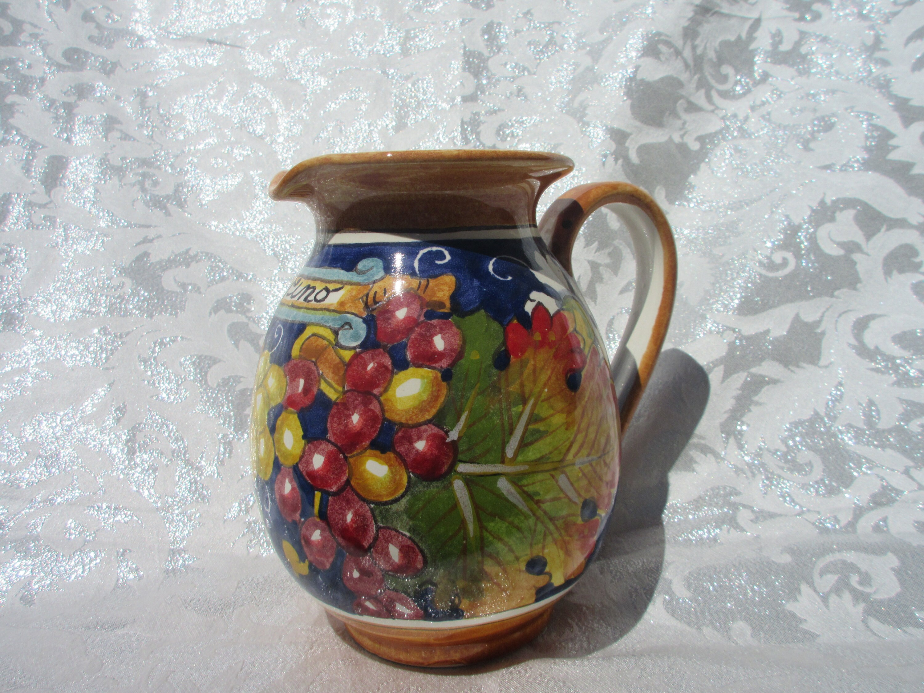 Tuscan Wine Pitcher Handmade, Hand Painted 'vino' With Yellow and Red ...