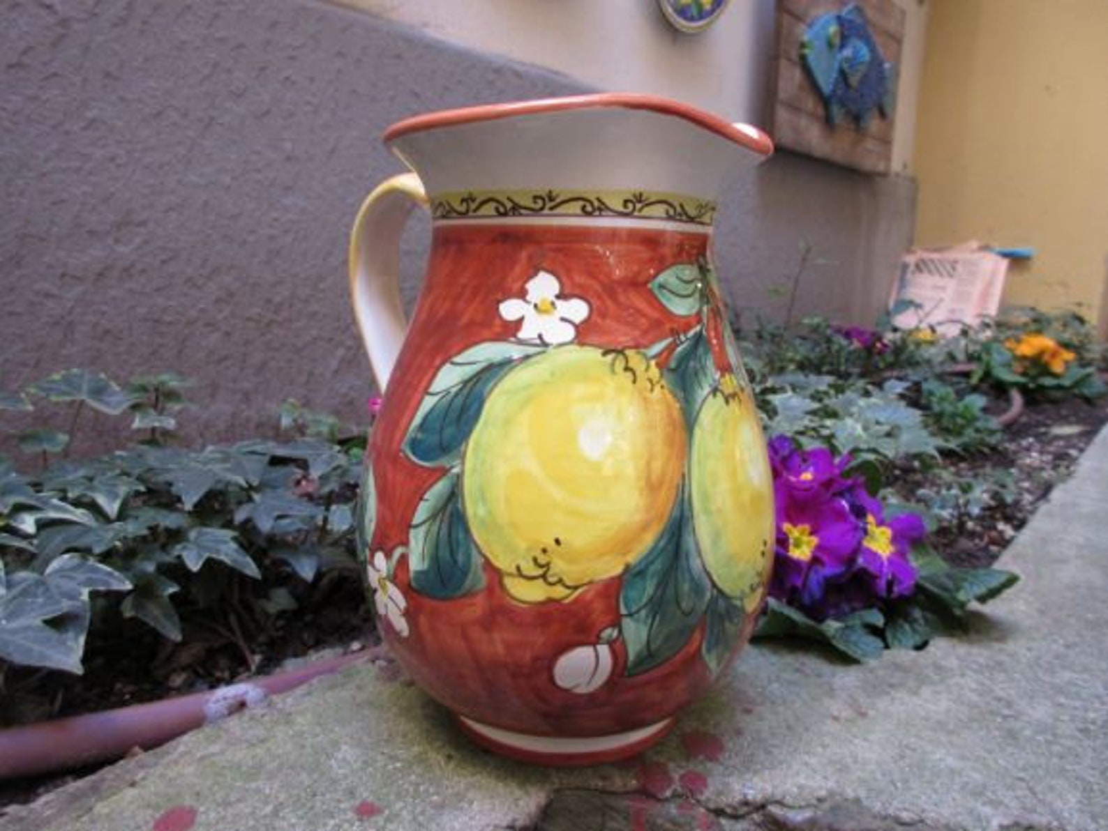 Tuscan Ceramic Wine Pitcher Handmade Hand Painted With - Etsy