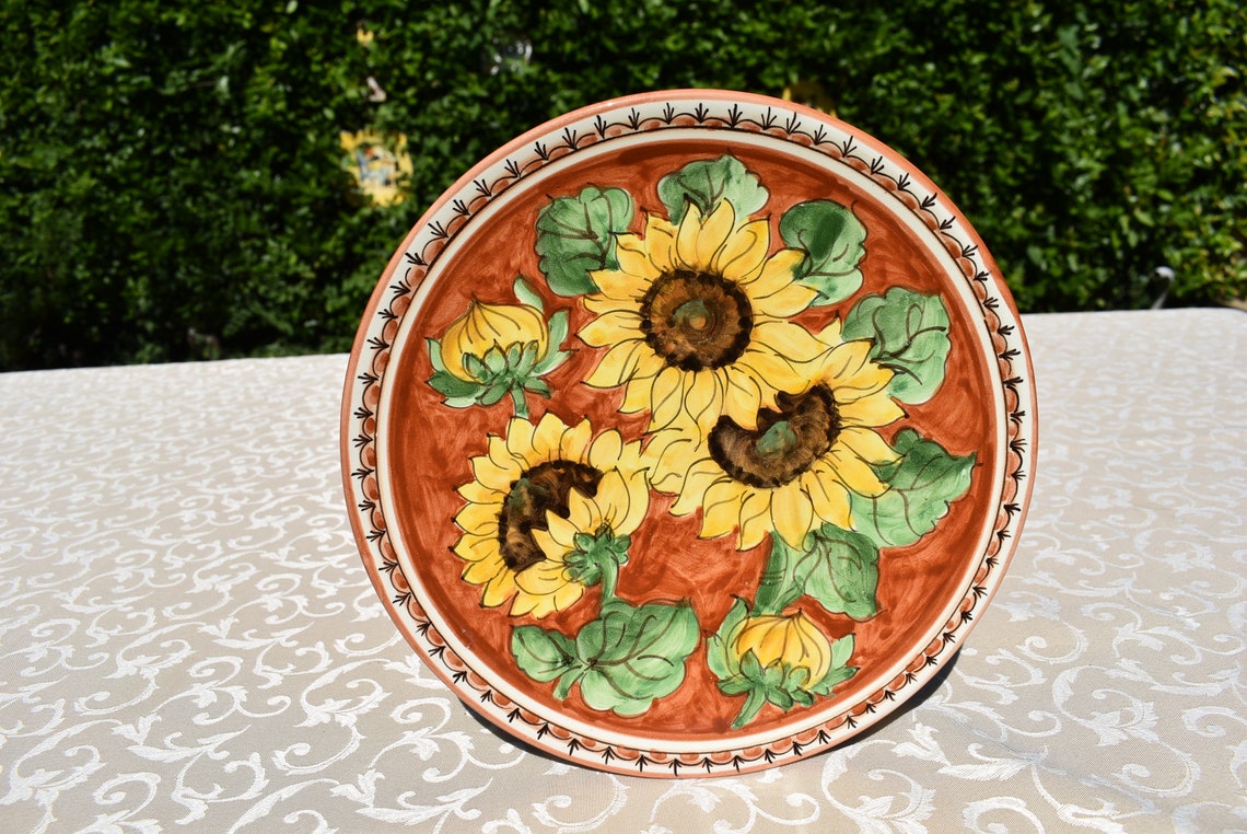Tuscan Dish/plate Handmade Ceramic, Hand-painted With Sunflowers Design ...