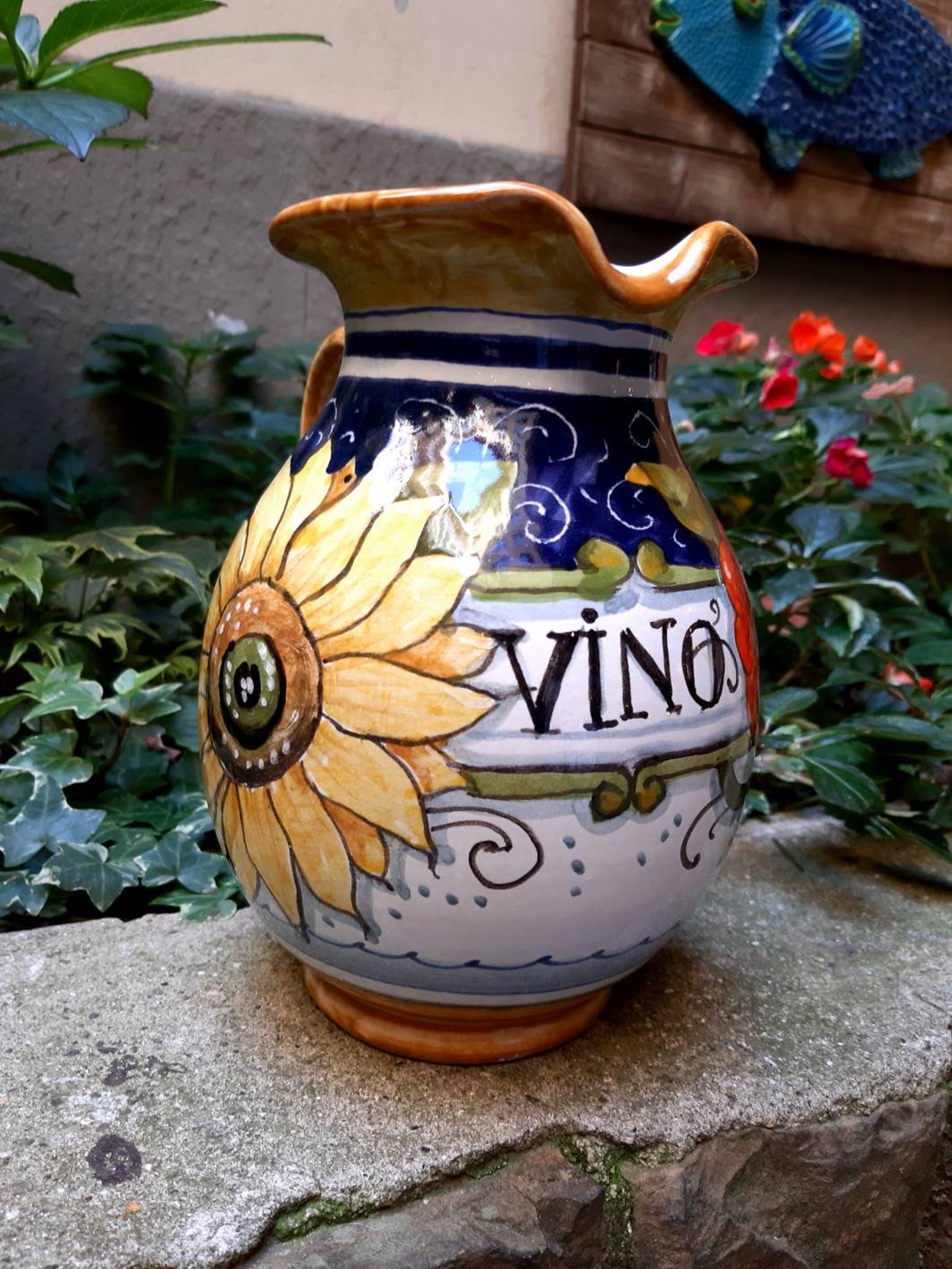 Tuscan Wine Pitcher Handmade Hand Painted 'vino' With | Etsy