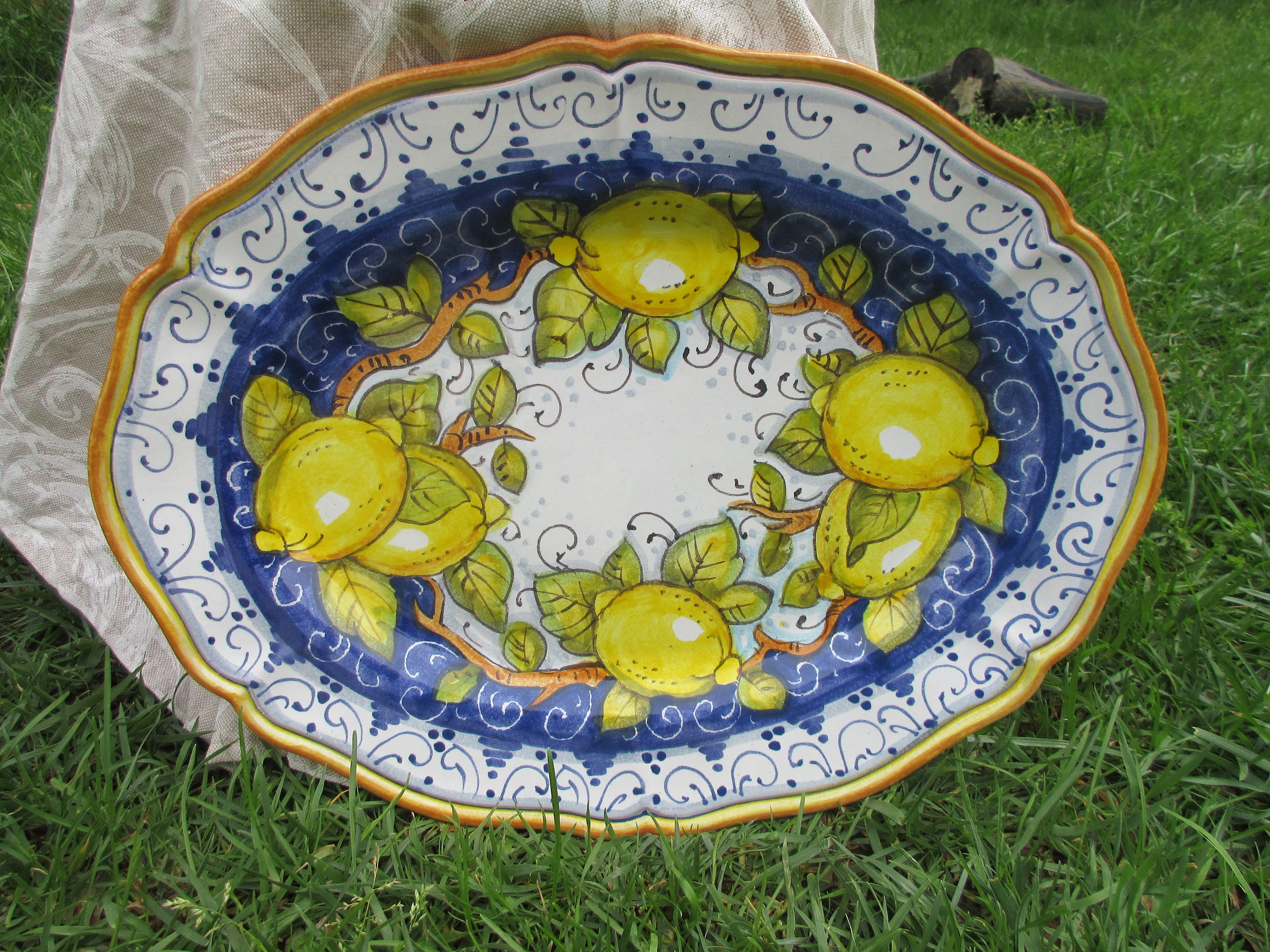 Tuscan Platter Handmade, Hand Painted With Sunflowers, Lemons, Grapes ...
