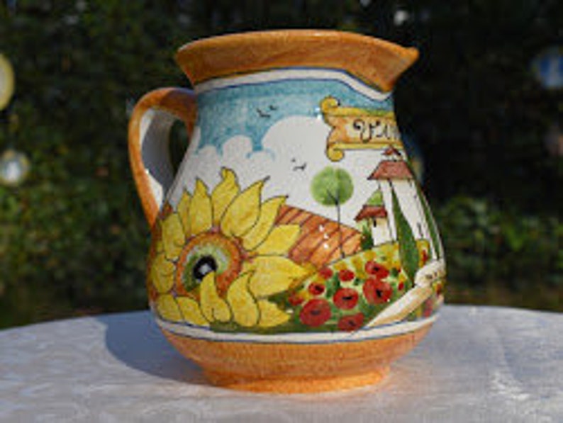Tuscan Wine Pitcher Handmade Hand Painted 'vino' With - Etsy