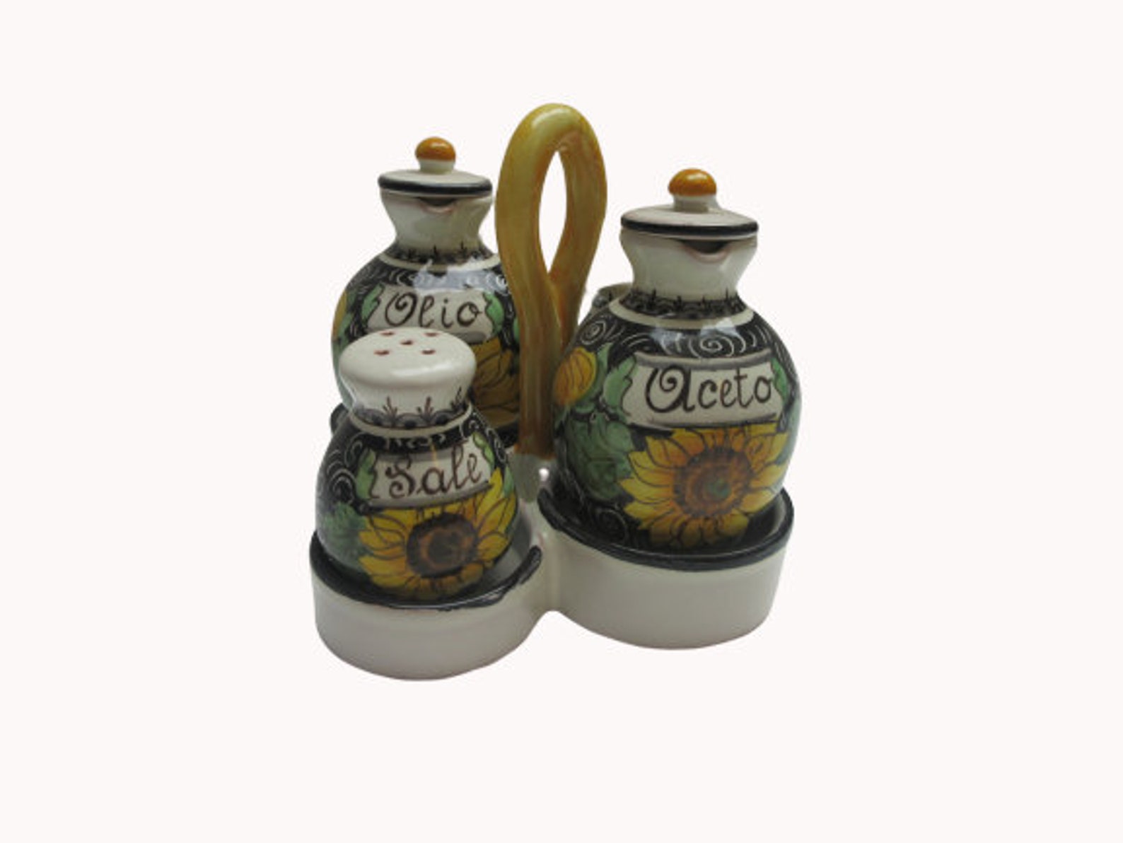 Tuscan Oil, Vinegar, Salt & Pepper Set Handmade, Hand Painted With ...