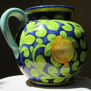 Tuscan Ceramic Wine Pitcher Handmade, Hand Painted With Lemons Design ...