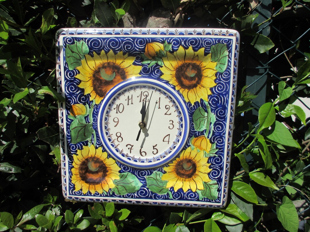 Tuscan Square Wall Clock Decoration Handmade, Hand-painted Kitchen Art ...