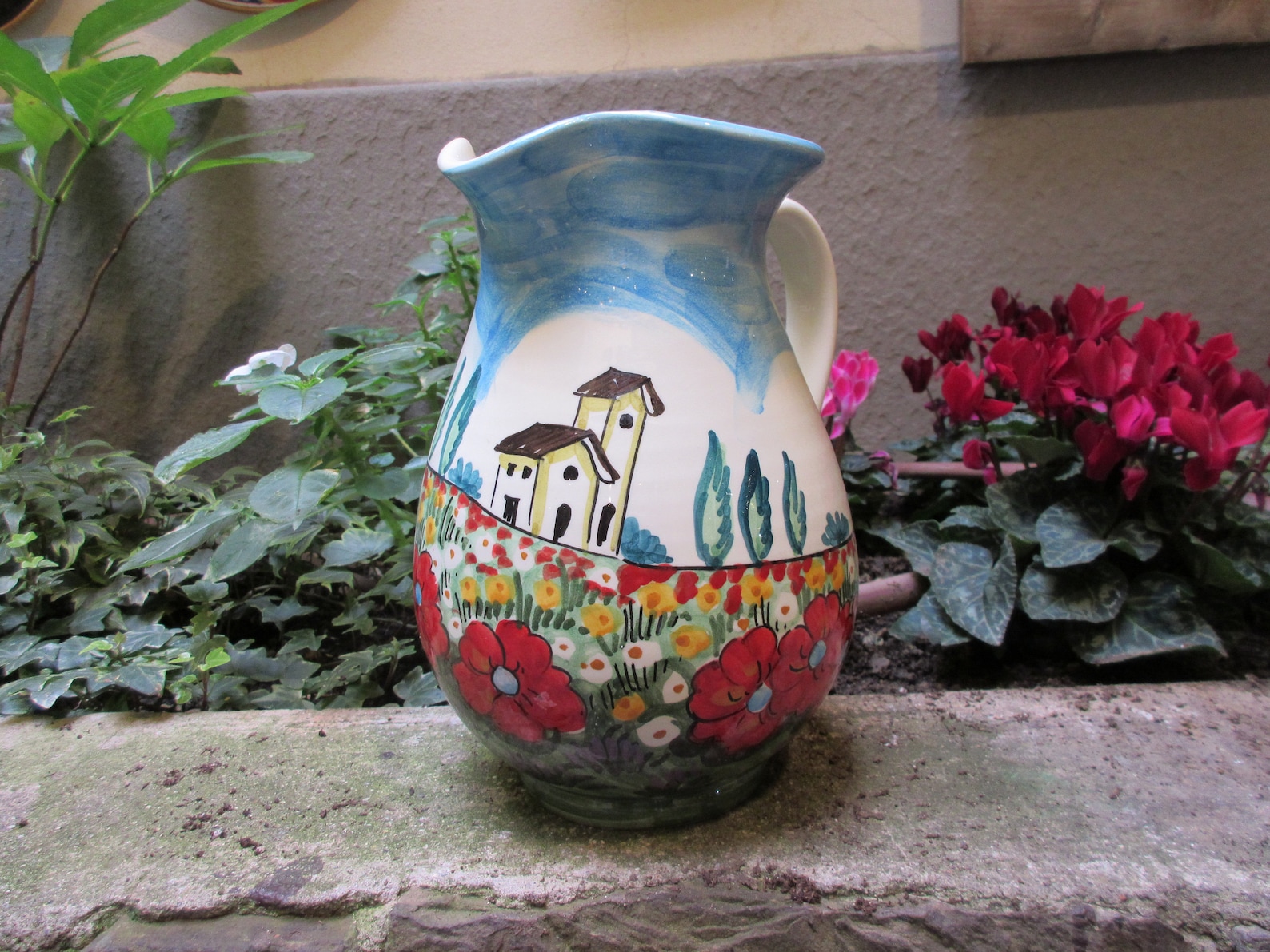 Tuscan Ceramic Wine Pitcher Handmade Hand Painted With - Etsy