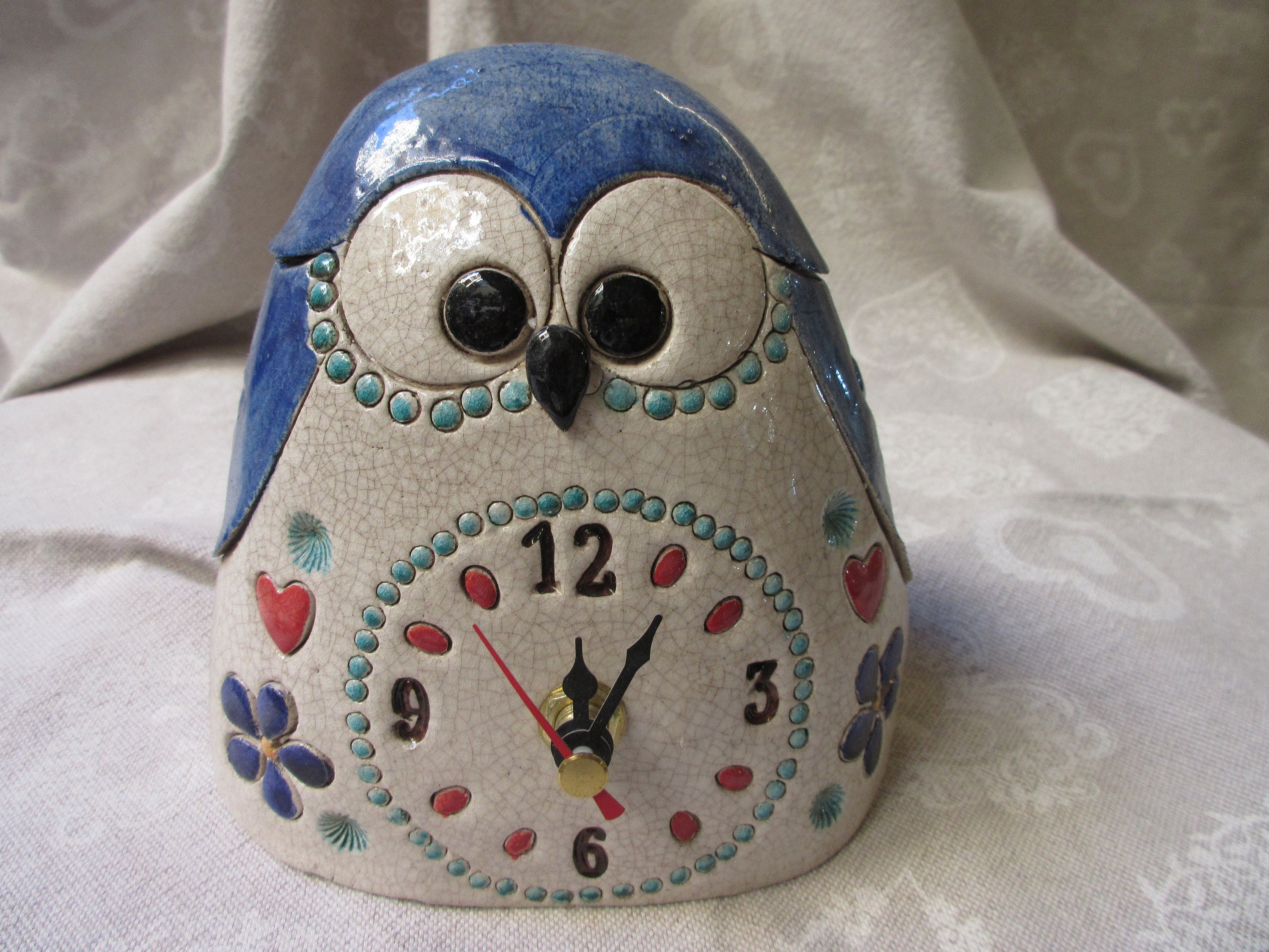 White Ceramic Owl Table Clock Handmade Hand-painted With - Etsy