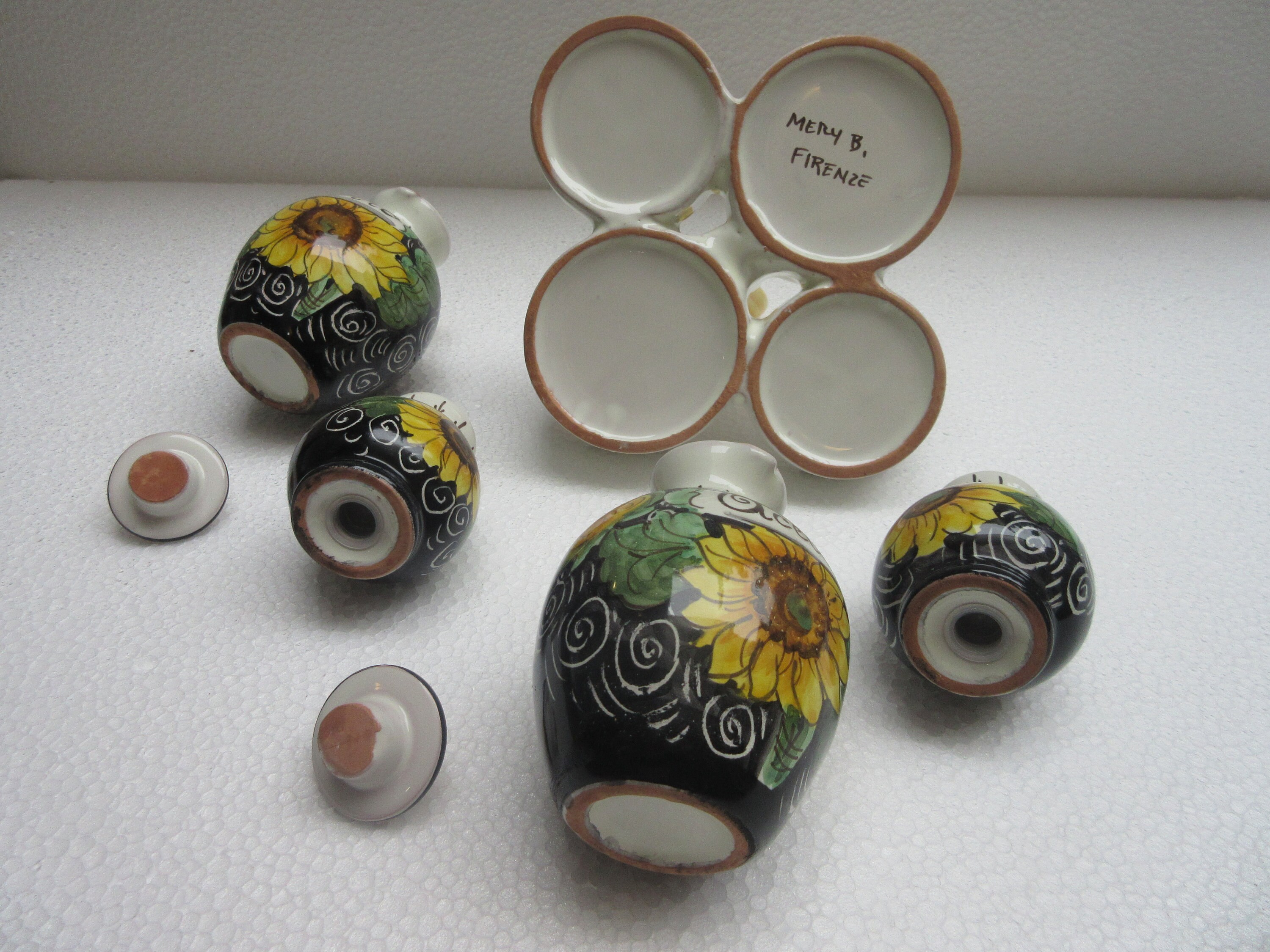 Tuscan Oil, Vinegar, Salt & Pepper Set Handmade, Hand Painted With ...