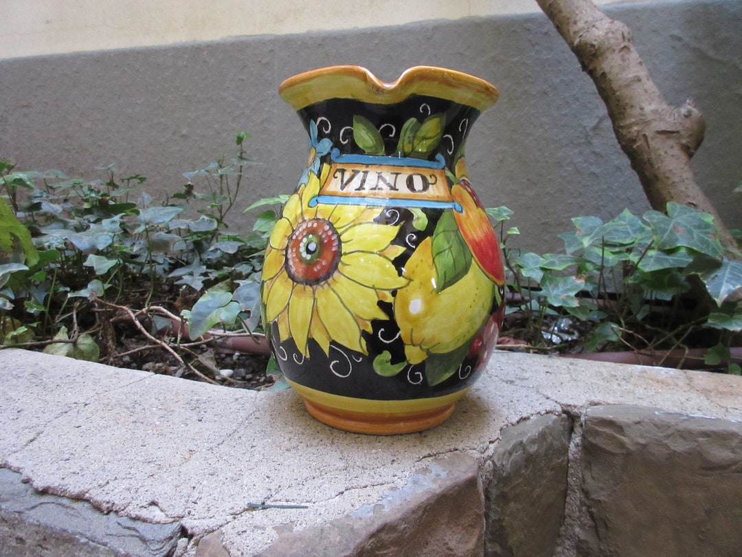 Tuscan Wine Pitcher Handmade, Hand Painted 'vino' With Grapes ...