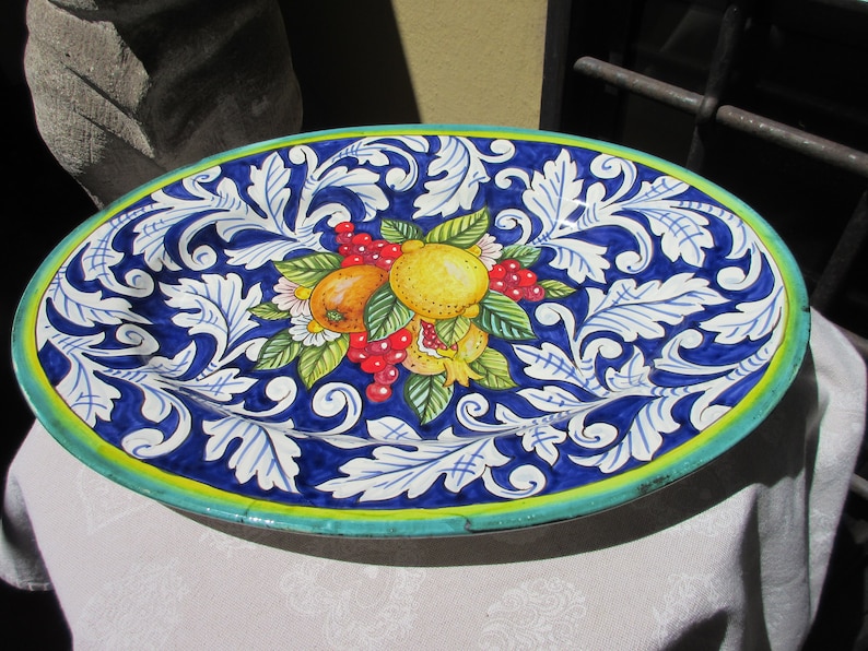 Tuscan Platter Handmade Hand Painted With Geometric Leaf and - Etsy