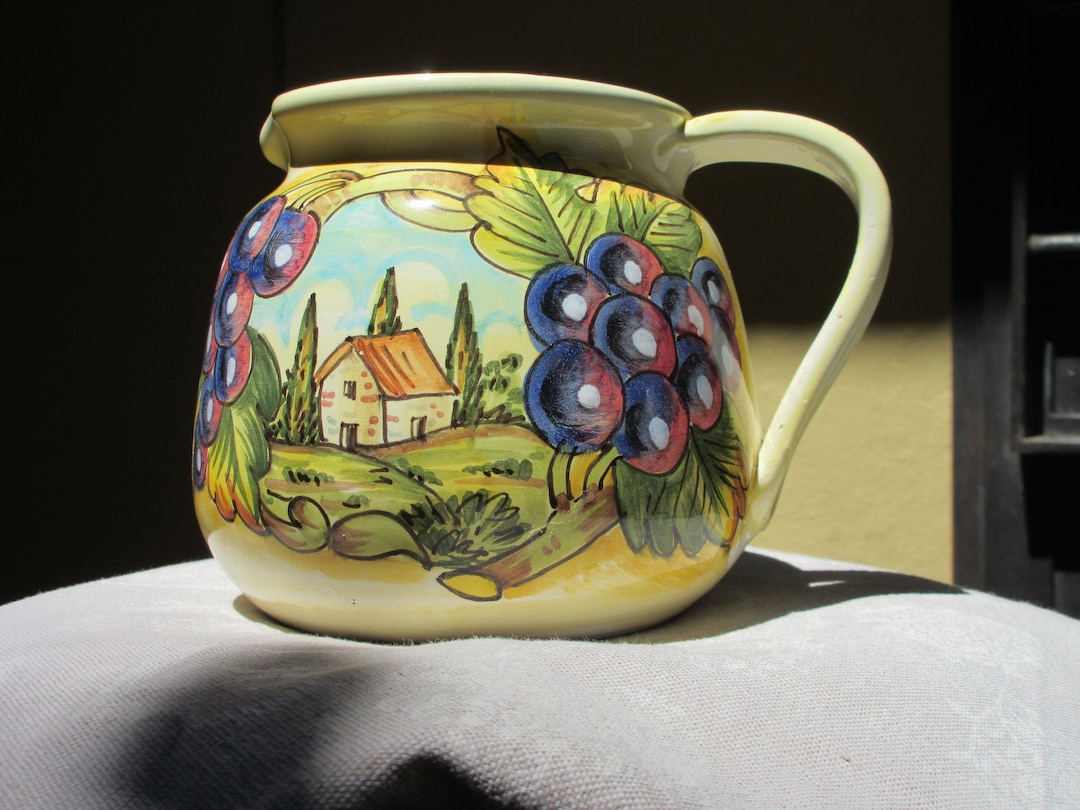 Tuscan Wine Pitcher Handmade, Hand Painted 'vino' With Yellow Lemons in ...