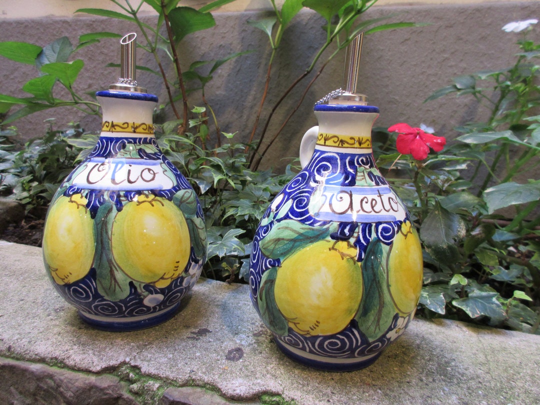 Tuscan Oil and Vinegar Set Handmade Ceramic, Hand-painted 'olio and ...