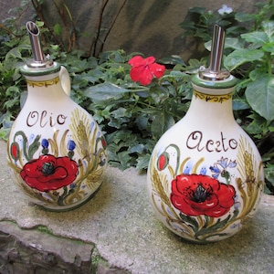 Tuscan Oil and Vinegar Set Handmade Ceramic, Hand-painted 'olio and ...