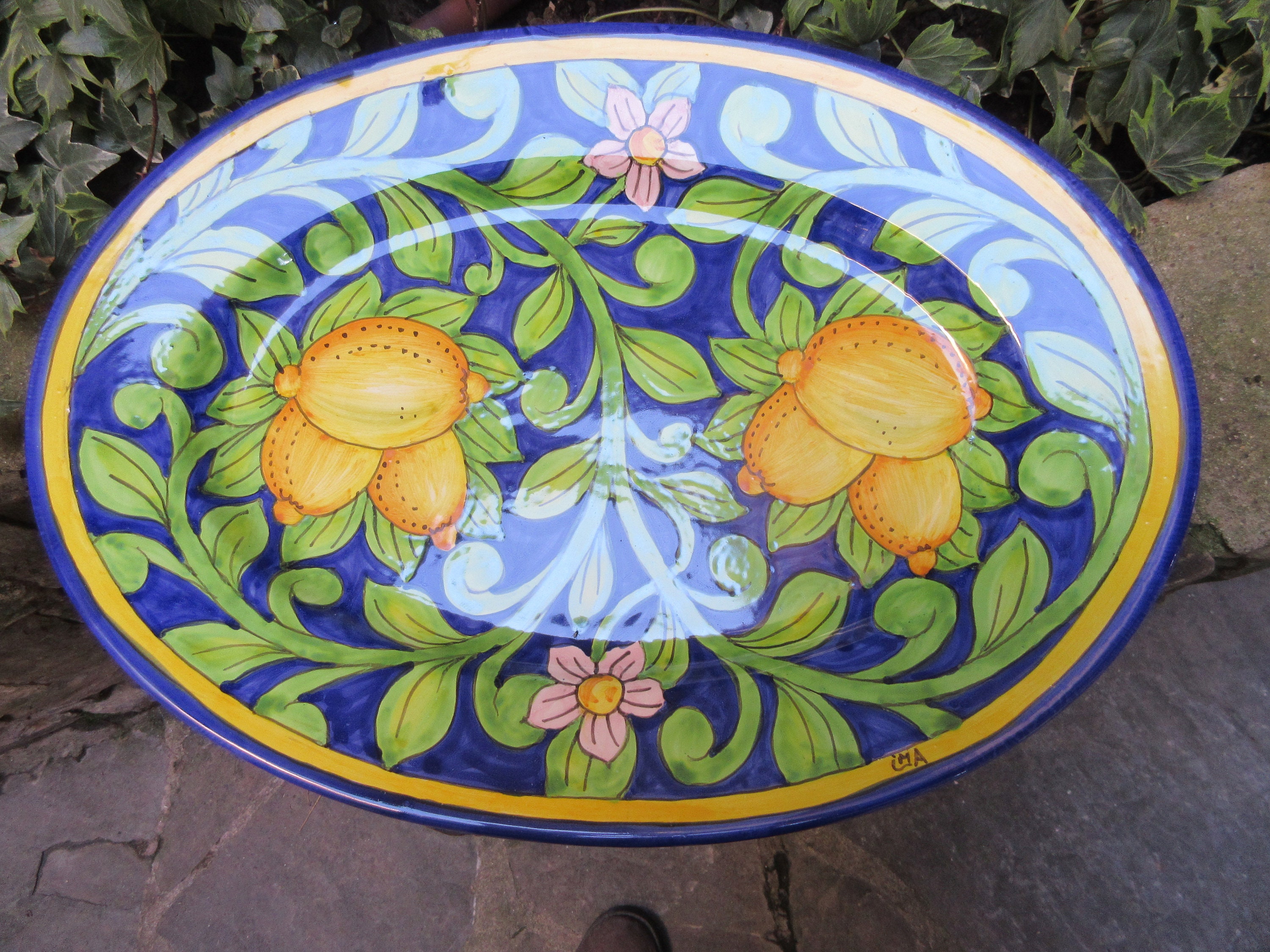 Tuscan oval platter handmade hand painted with leaf and | Etsy