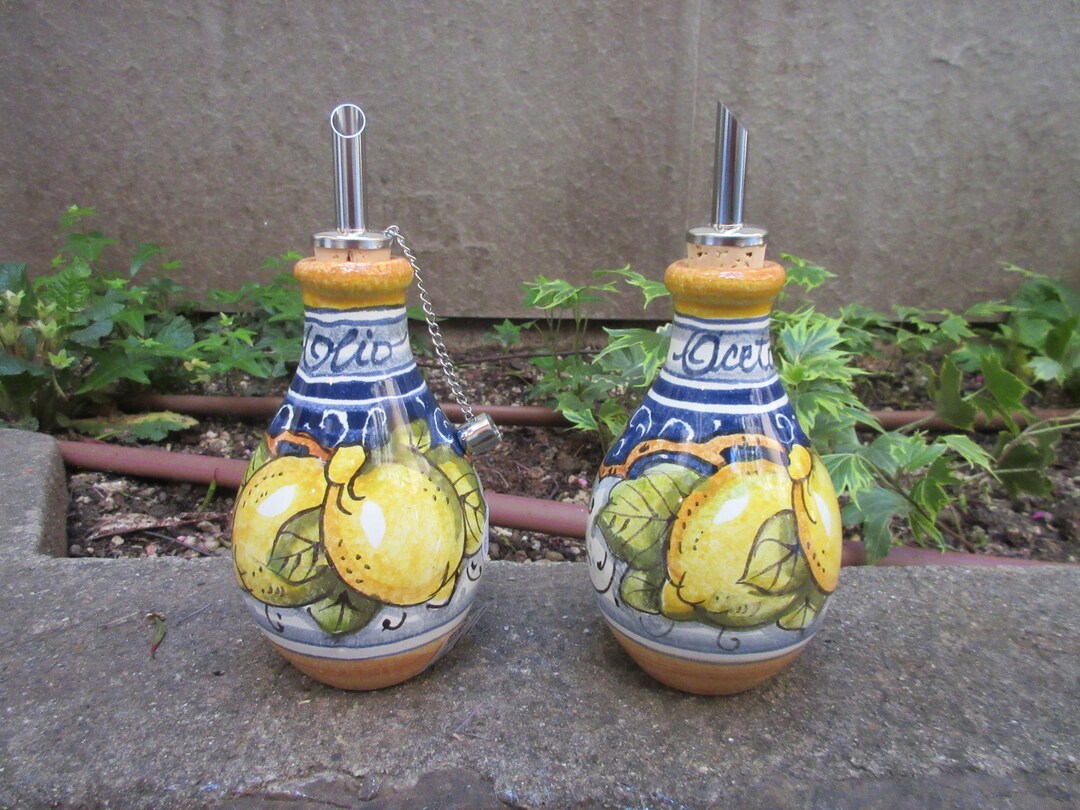 Tuscan Oil and Vinegar Set Handmade Ceramic, Hand-painted 'olio and ...