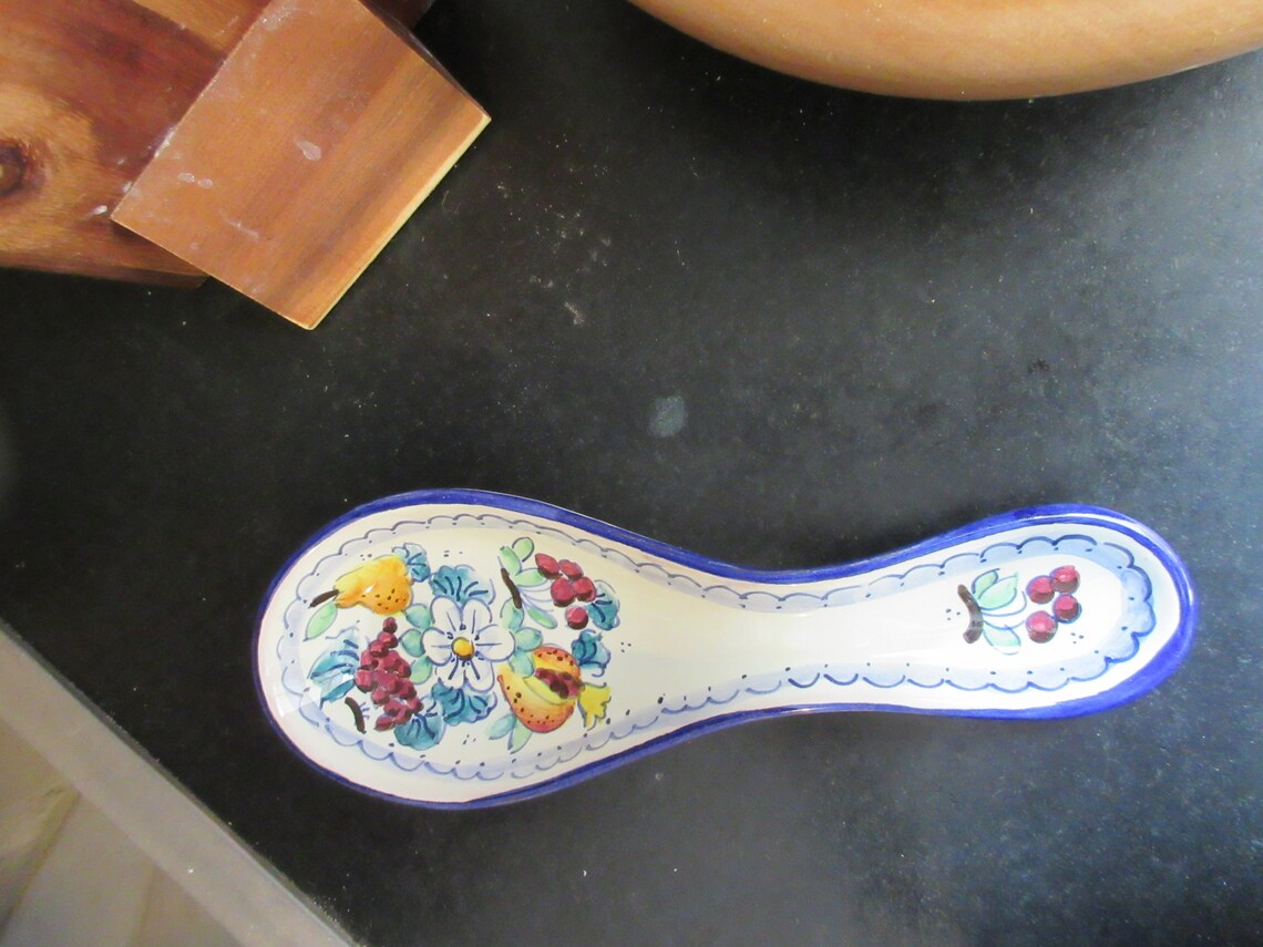 Tuscan spoon rest handmade hand painted with lemons grapes | Etsy