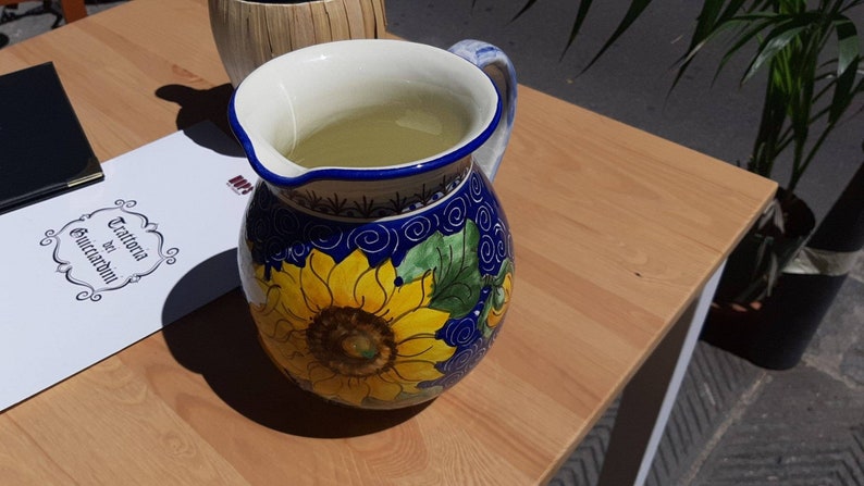 Tuscan Wine Pitcher Handmade, Hand Painted 'vino' With Yellow Sunflower ...
