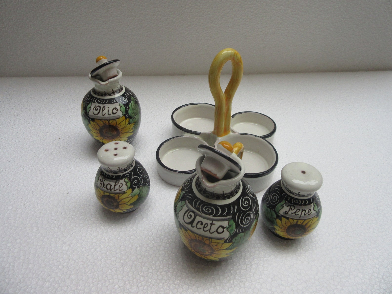 Tuscan Oil, Vinegar, Salt & Pepper Set Handmade, Hand Painted With ...