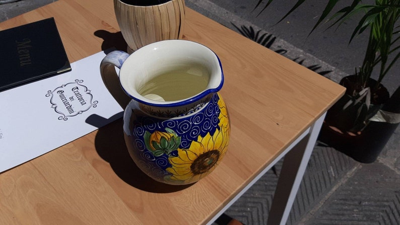 Tuscan Wine Pitcher Handmade, Hand Painted 'vino' With Yellow Sunflower ...