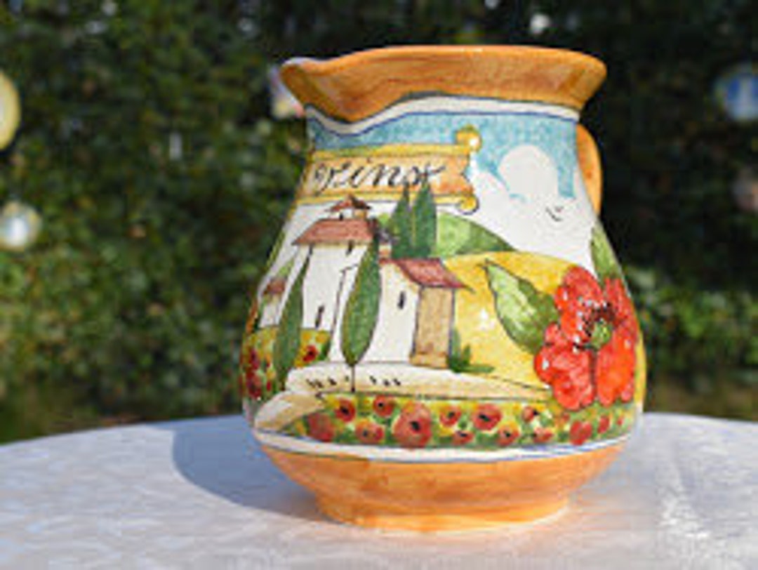 Tuscan Wine Pitcher Handmade, Hand Painted 'vino' With Florentine Fleur ...