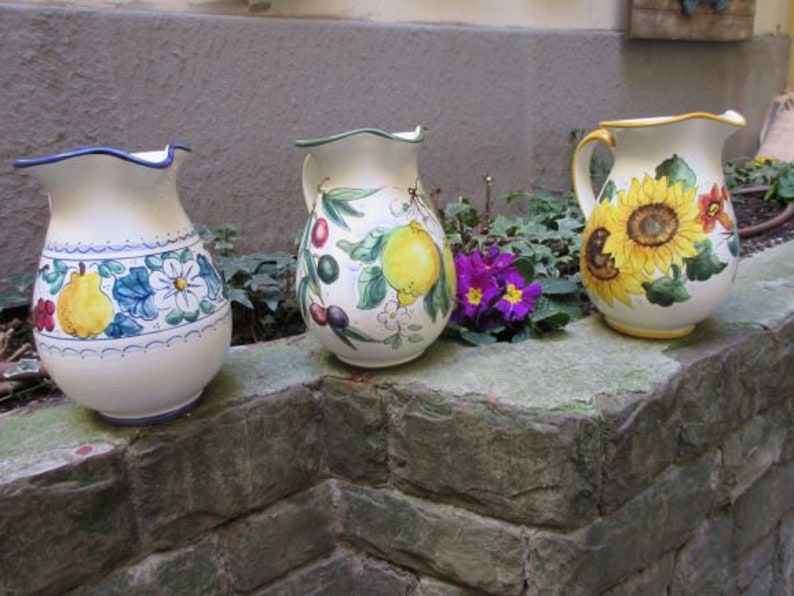 Tuscan Ceramic Wine Pitcher Handmade Hand Painted With - Etsy