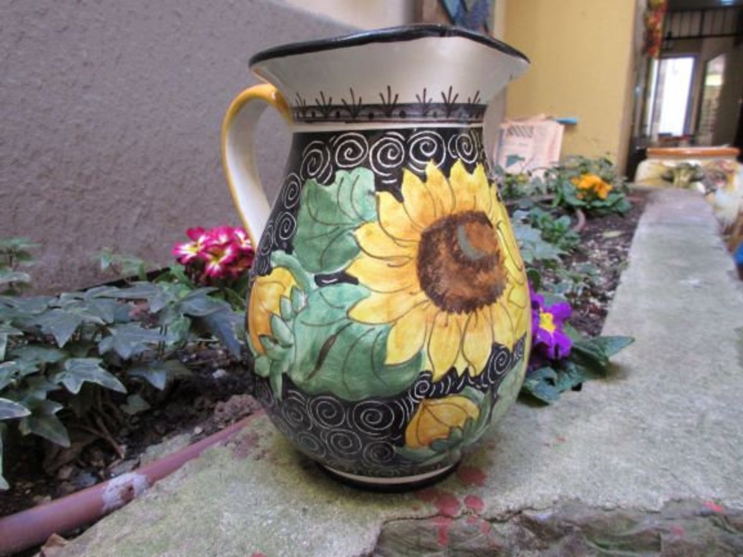 Tuscan Ceramic Wine Pitcher Handmade, Hand Painted With Lemons ...