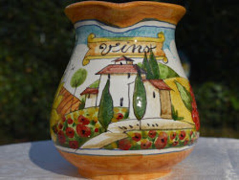Tuscan Wine Pitcher Handmade Hand Painted 'vino' With - Etsy