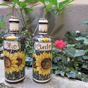Tuscan Oil and Vinegar Set Handmade Ceramic, Hand-painted 'olio and ...