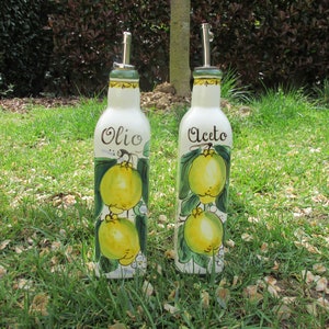 Tuscan Oil and Vinegar Set Handmade Ceramic, Hand-painted 'olio and ...