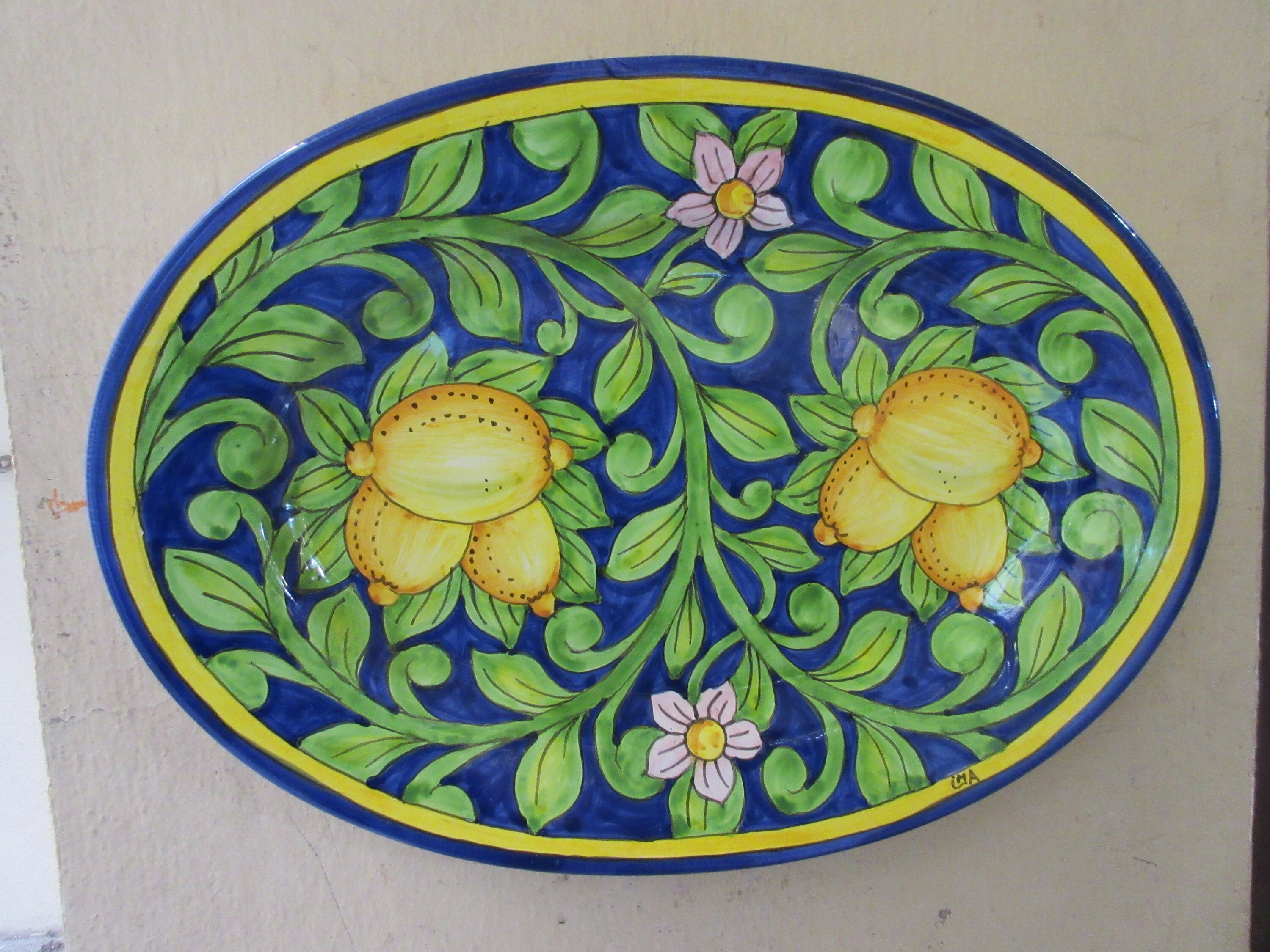 Tuscan oval platter handmade hand painted with leaf and | Etsy