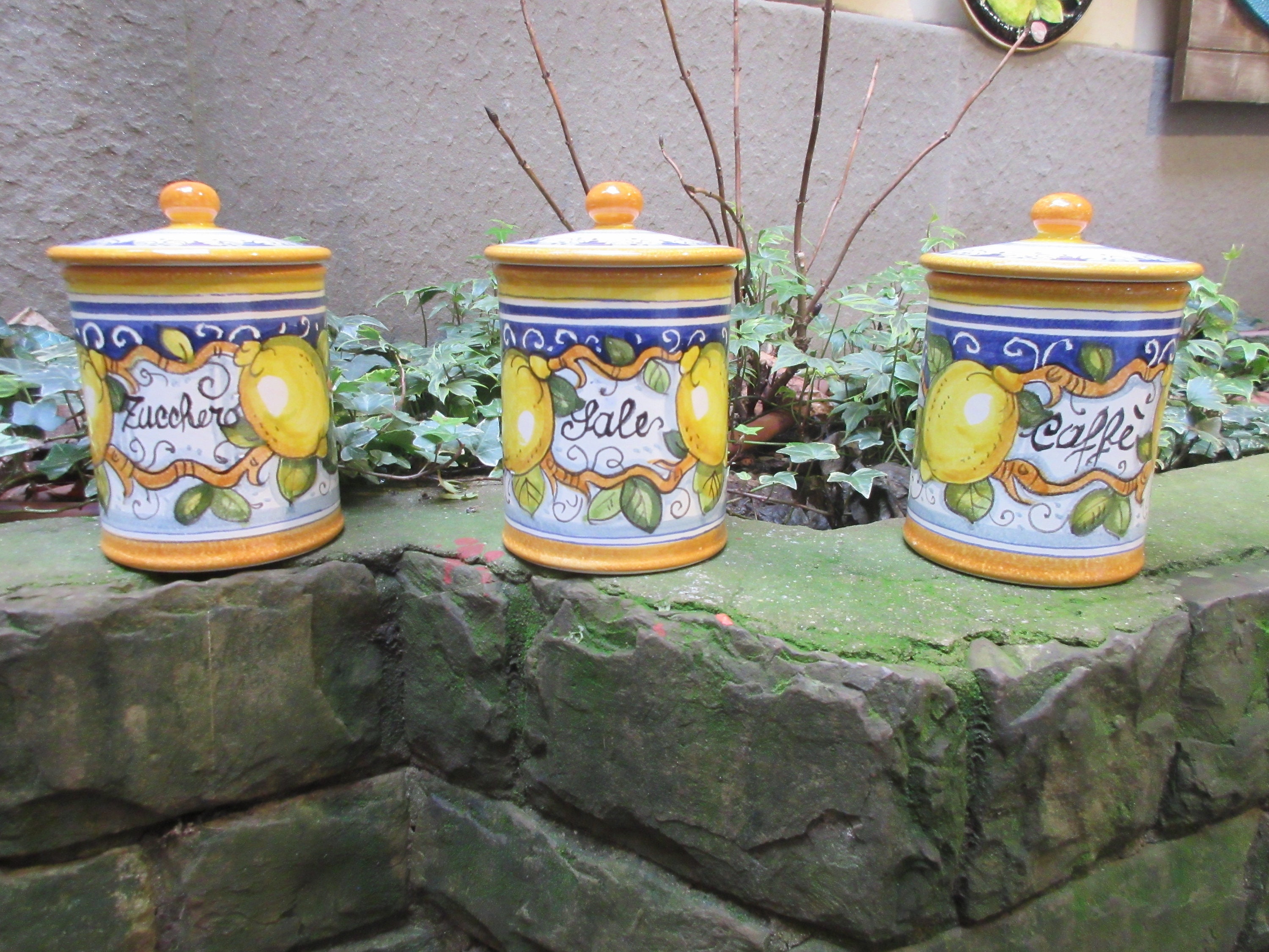 Tuscan Ceramic Salt or Sugar or Coffee Jar Handmade, Hand Painted With ...