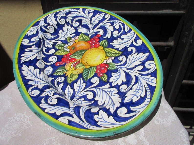 Tuscan Platter Handmade Hand Painted With Geometric Leaf and - Etsy