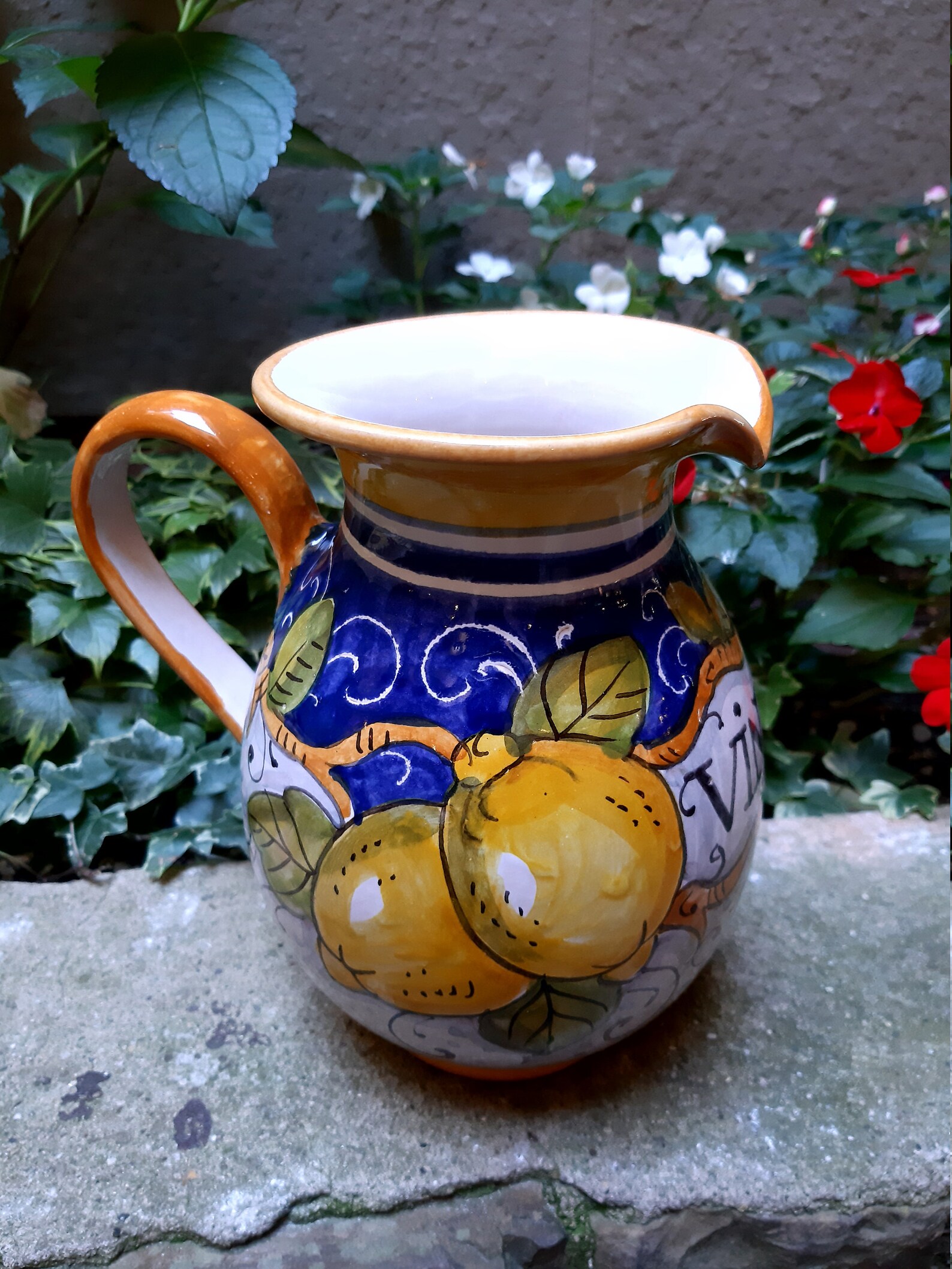 Tuscan Wine Pitcher Handmade, Hand Painted 'vino' With Yellow Lemons ...