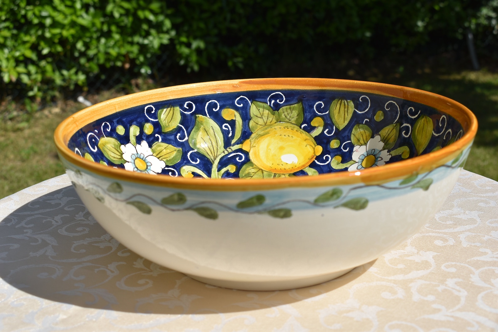 Tuscan Ceramic Pasta Bowl Handmade, Hand Painted With Lemons on Blue ...
