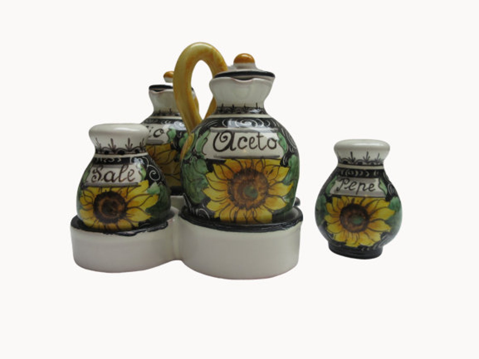 Tuscan Oil, Vinegar, Salt & Pepper Set Handmade, Hand Painted With ...