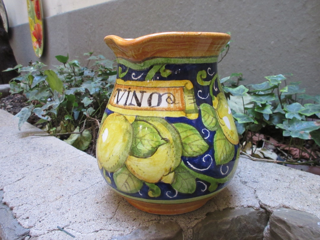 Tuscan Wine Pitcher Handmade, Hand Painted 'vino' With Grapes ...